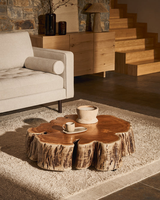 Tavine coffee table in solid acacia wood with bleached finish with whe ...
