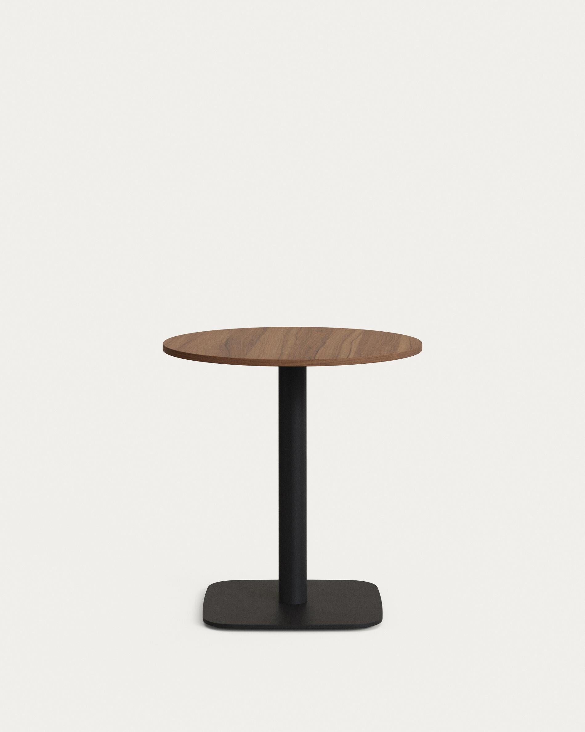 Dina round table in walnut finish melamine with metal leg in a painted ...